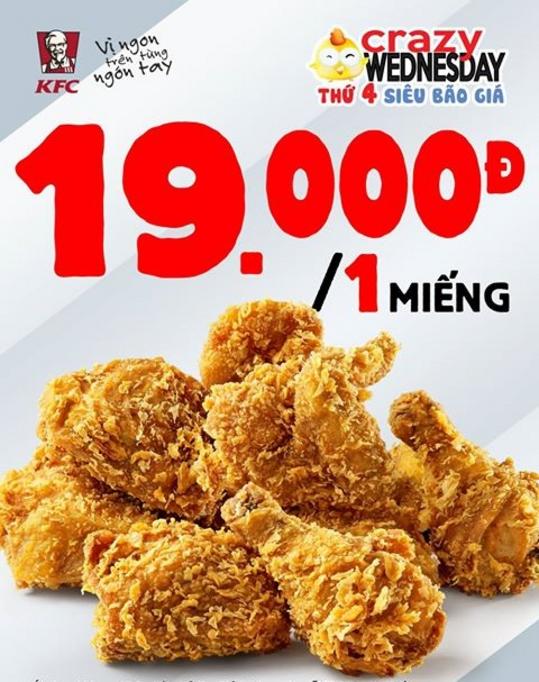 KFC gà rán chỉ 19K 1 miếng