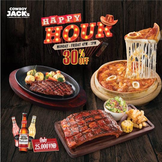 Cowboy Jack's happy hour - Giảm 30% từ thứ 2 đến thứ 6