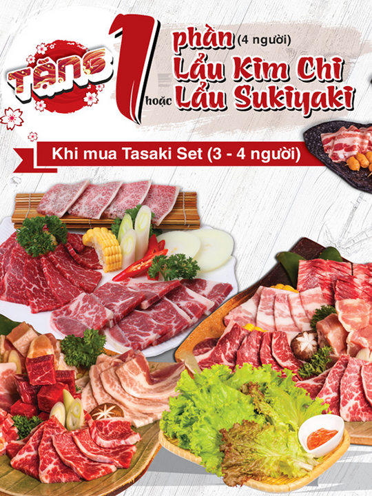 Tasaki BBQ tặng lẩu Sukiyaki hoặc lẩu Kim chi