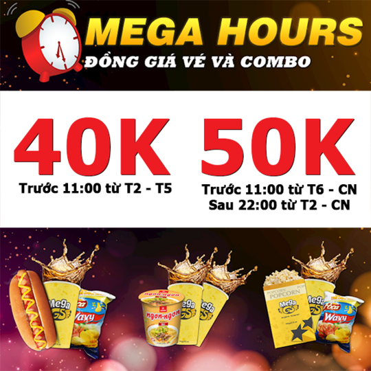 Mega GS Cinemas đồng giá vé và combo khung giờ vàng