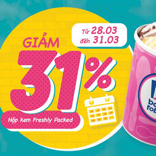 Baskin Robbins giảm 31% kem hộp Freshly Packed