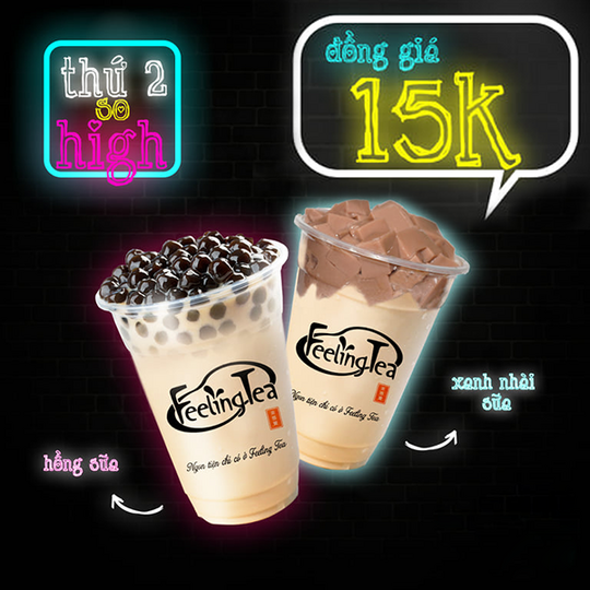 Feeling tea ưu đãi đồng giá trà sữa chỉ 15k mỗi thứ 2