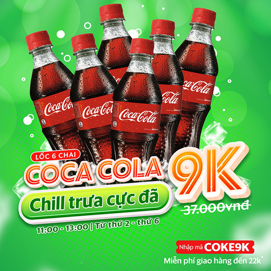 Grab khuyến mãi 6 chai Coca Cola chỉ 9k