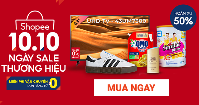 Shopee 10.10 Sale thương hiệu, hoàn xu đến 50%