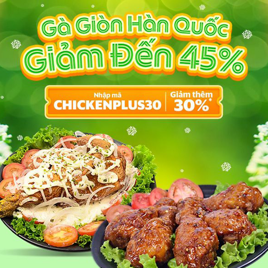 GrabFood khuyến mãi đến 45% gà Chicken Plus