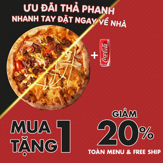 Buzza Pizza ưu đãi mua 1 tặng 1 & giảm 20% toàn menu